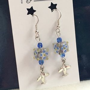 AviatorTwin | Jewelry | Single Engine Airplane Earrings With Blue Beads ...